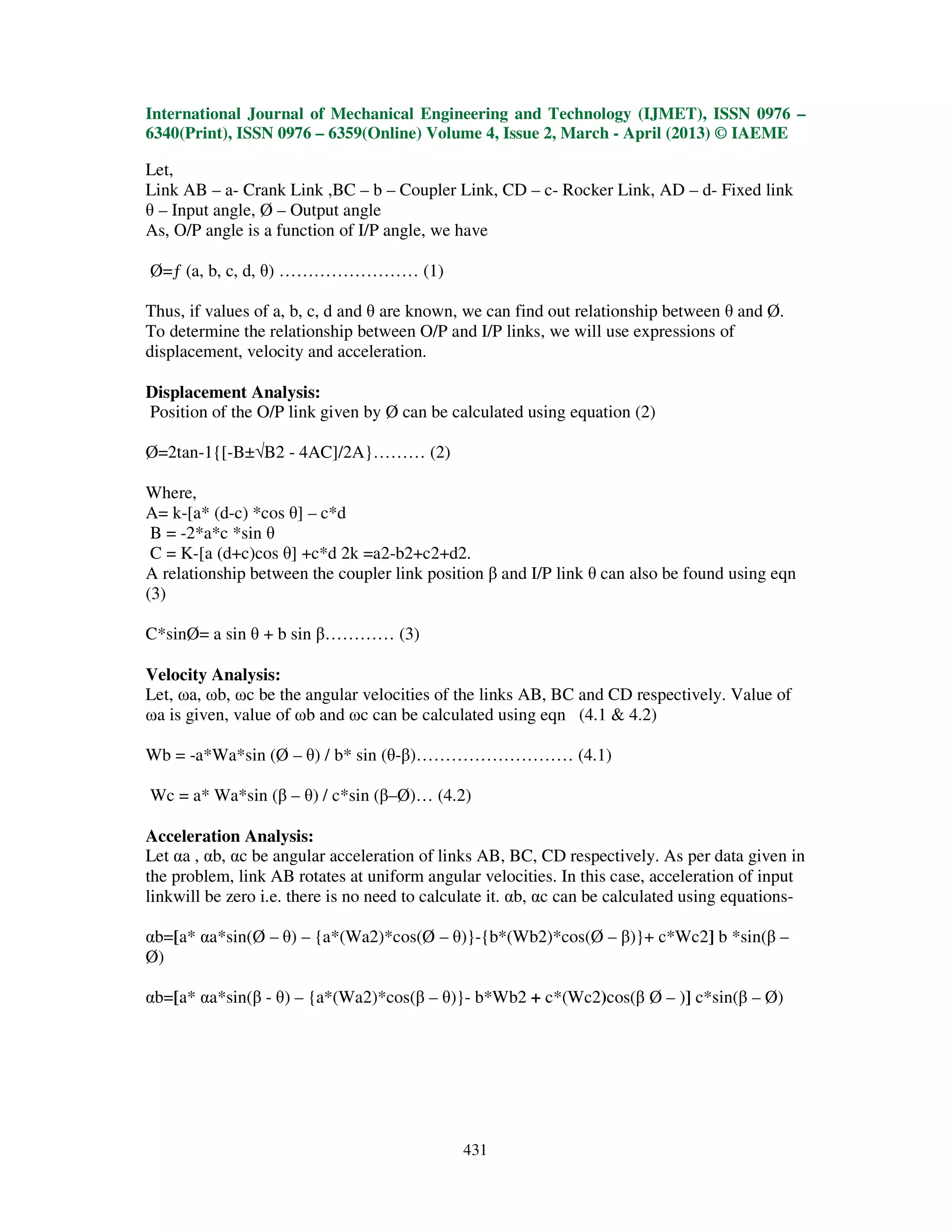 Modeling and simulation of four bar planar mechanisms using adams | PDF