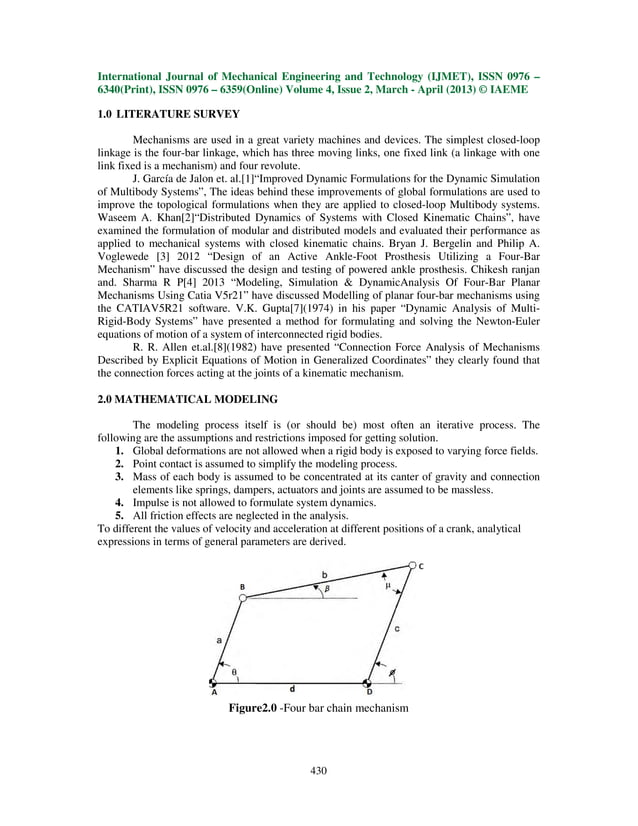 Modeling and simulation of four bar planar mechanisms using adams | PDF