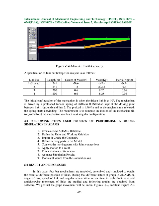 Modeling and simulation of four bar planar mechanisms using adams | PDF