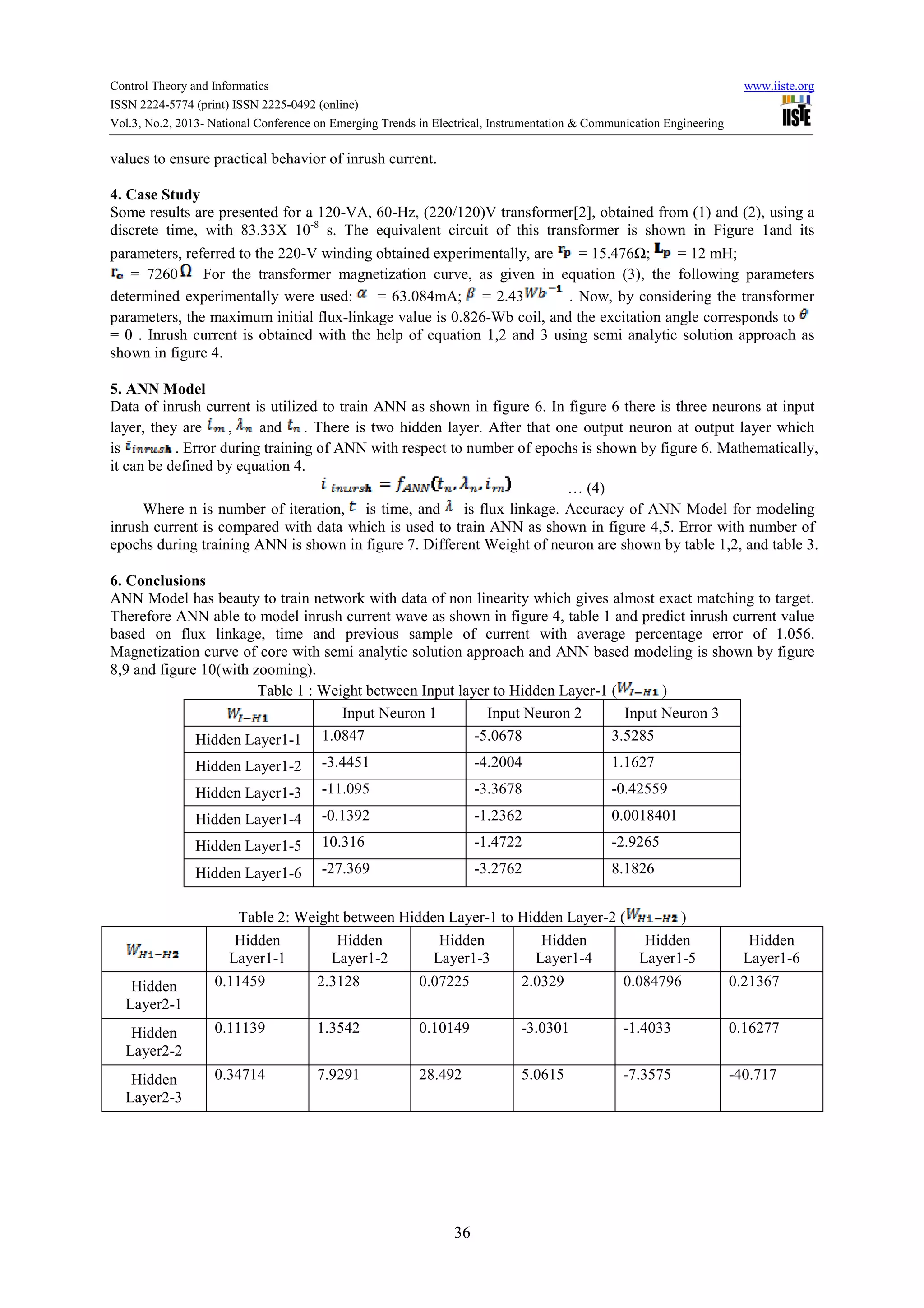 Modeling and simulation of single phase transformer inrush current using neural network | PDF