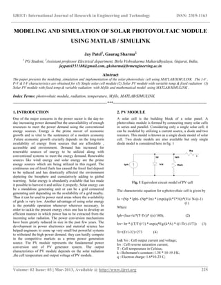 Modeling and simulation of solar photovoltaic module using matlab ...