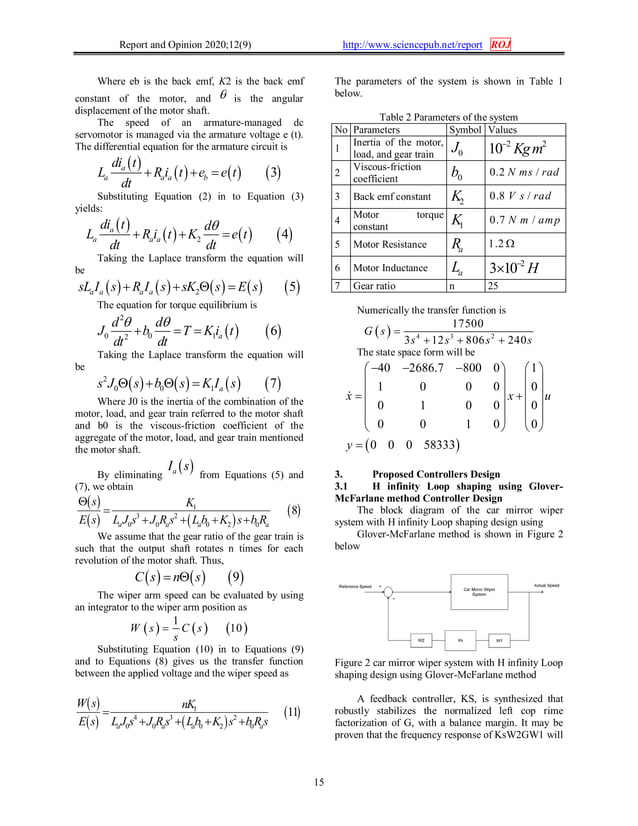 Modeling and simulation of vehicle windshield wiper system using h infinity loop shaping and ...