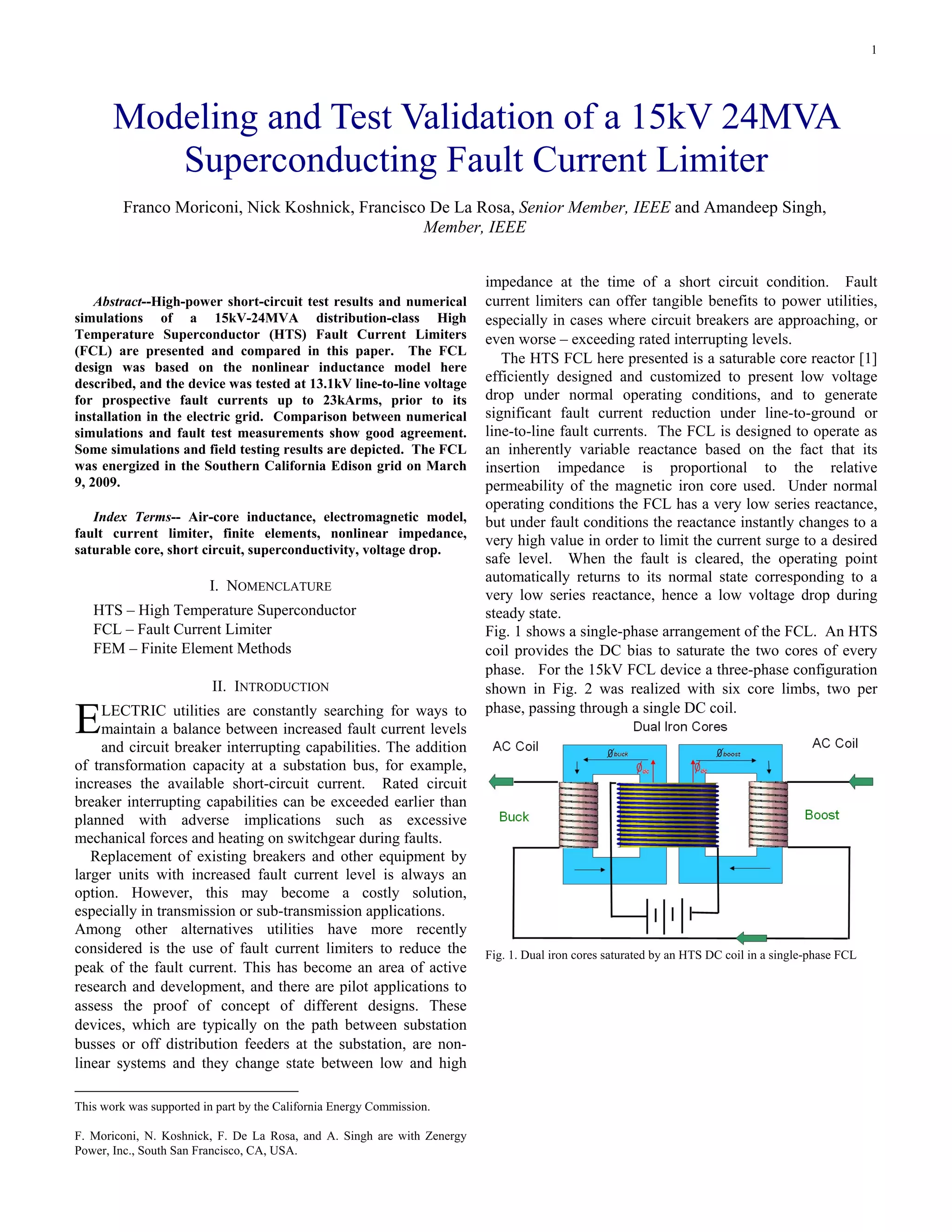 Modeling And Test Validation Of A 15 Kv 24 Mva Superconducting Fault Current Limiter Pdf