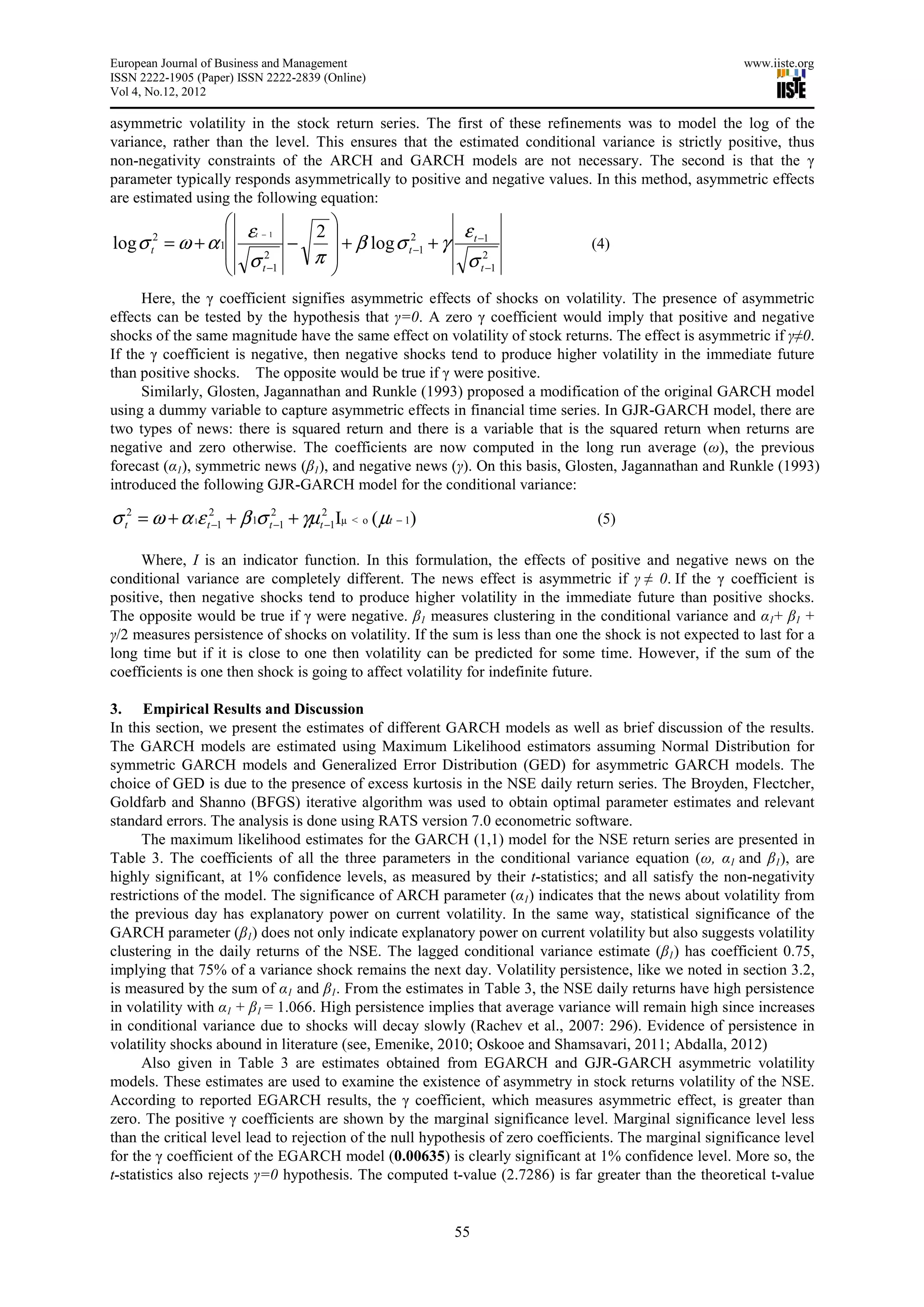 Modeling asymmetric volatility in the nigerian stock exchange | PDF