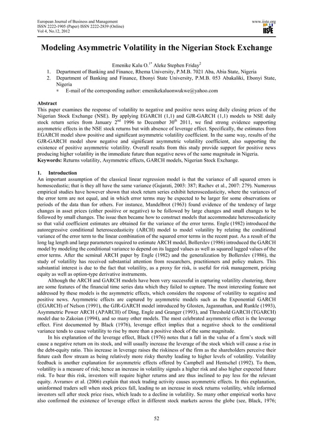 Modeling asymmetric volatility in the nigerian stock exchange | PDF