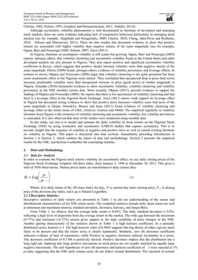 Modeling asymmetric volatility in the nigerian stock exchange | PDF