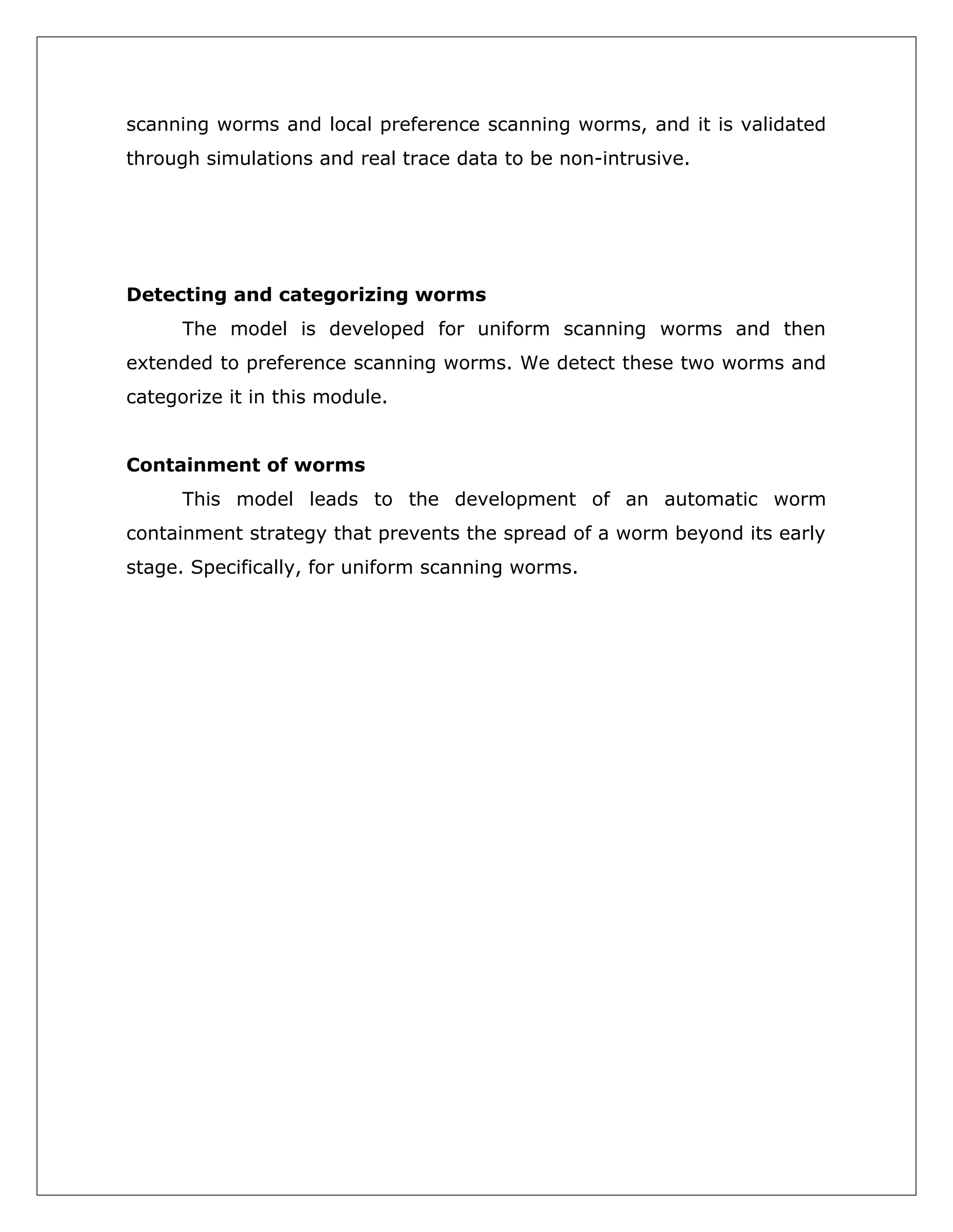 Modeling & automated containment of worms(synopsis) | DOC