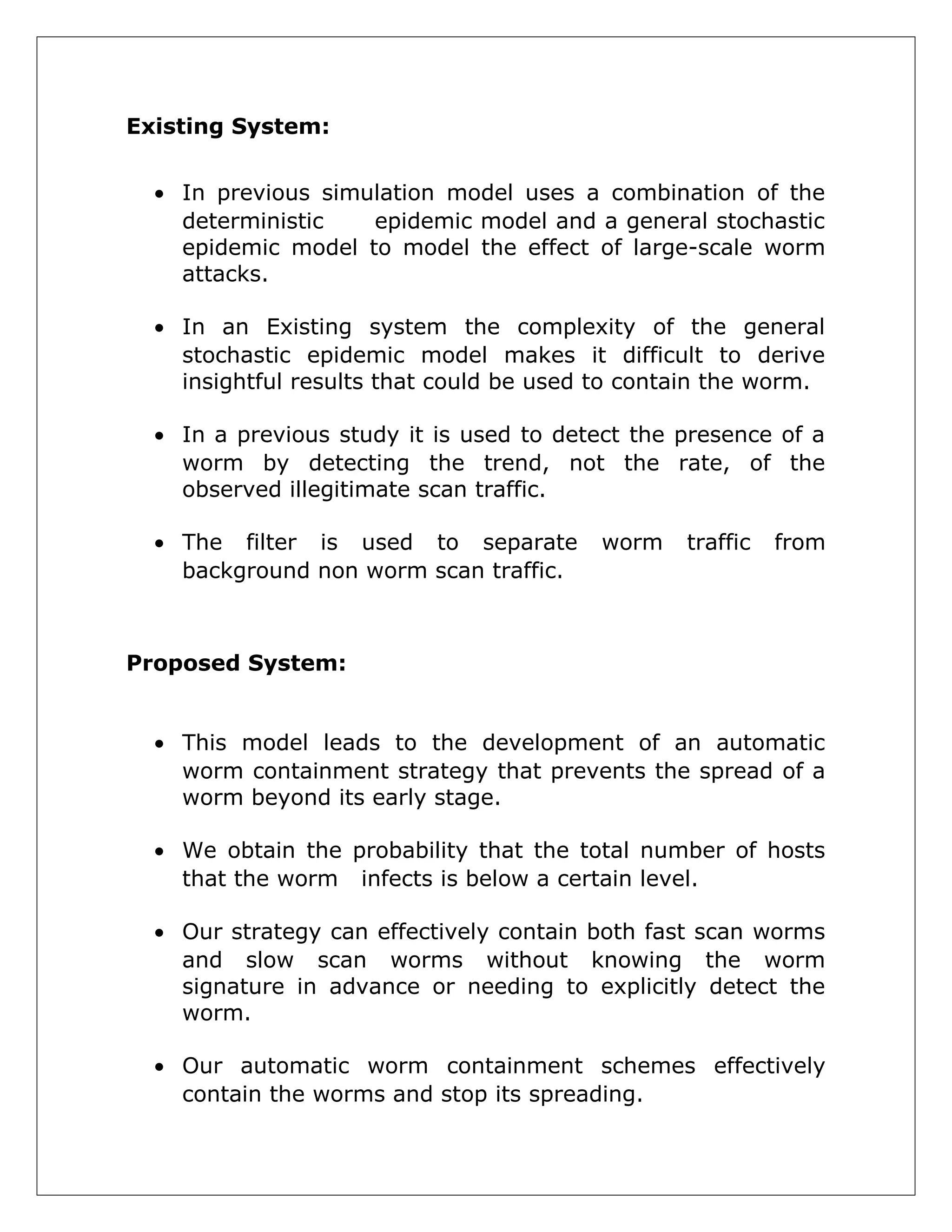Modeling & automated containment of worms(synopsis) | DOC