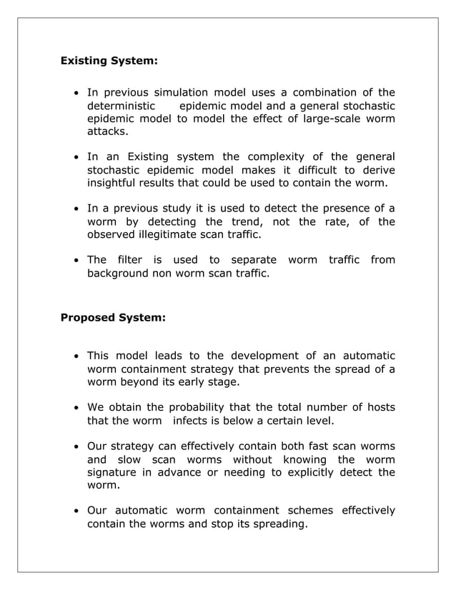 Modeling & automated containment of worms(synopsis) | DOC
