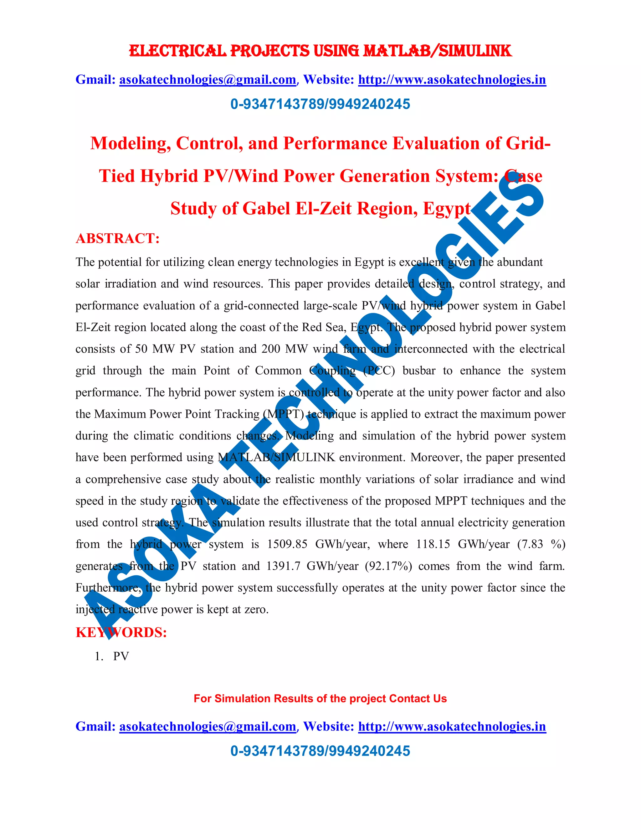 Modeling, Control, and Performance Evaluation of Grid-Tied Hybrid PV/Wind Power Generation ...