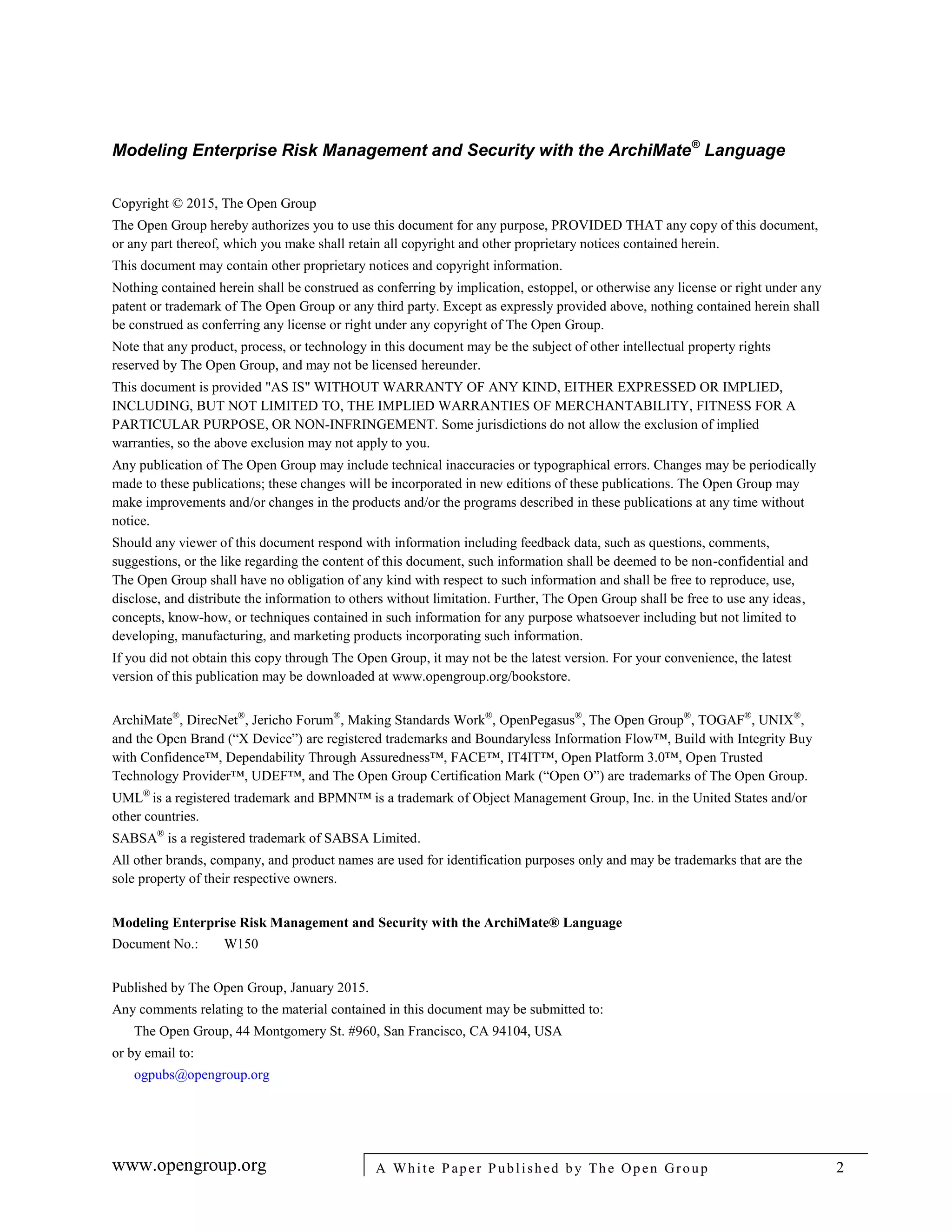 Modeling Enterprise Risk Management and Security with the ArchiMate ...