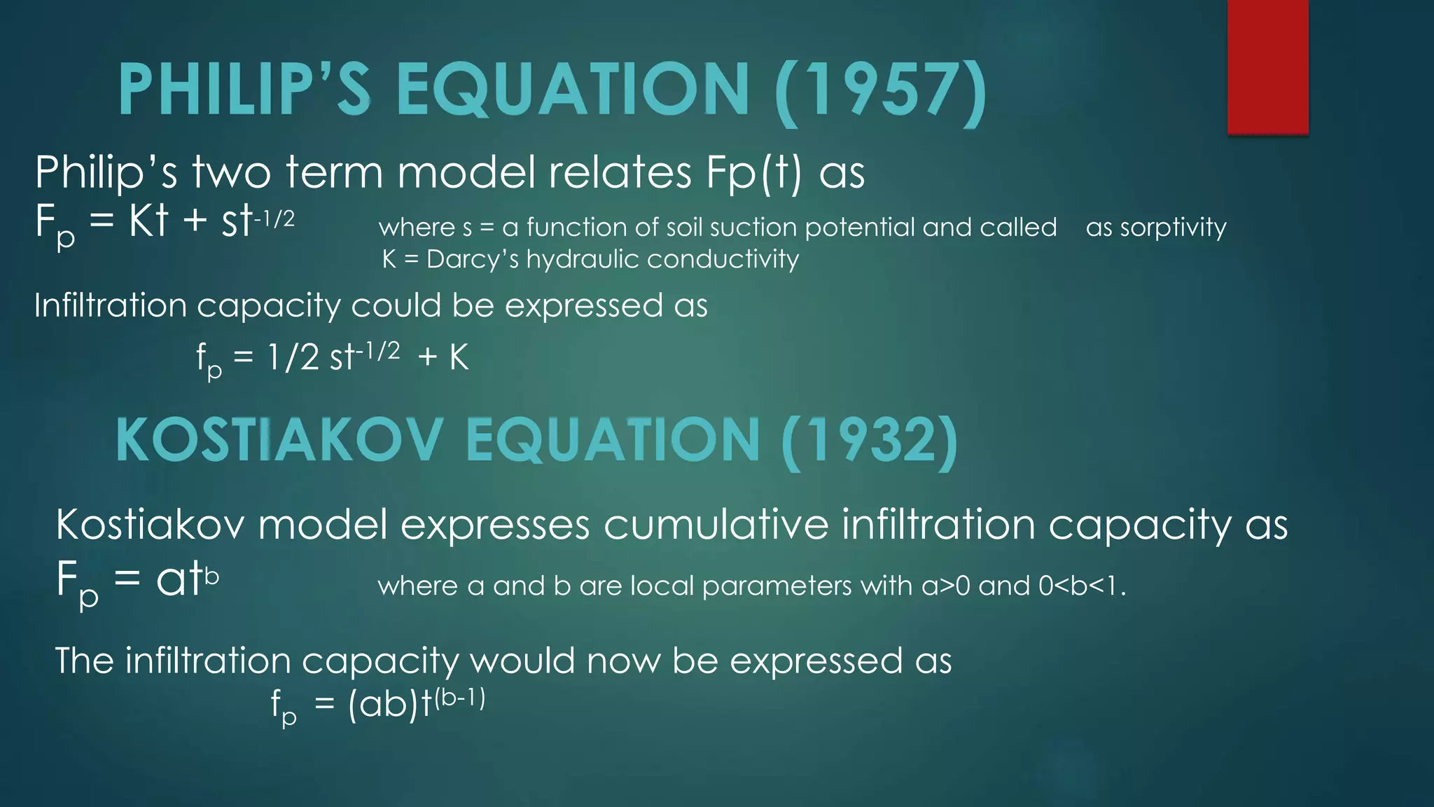 Modeling infiltration capacity in infiltration | PPTX