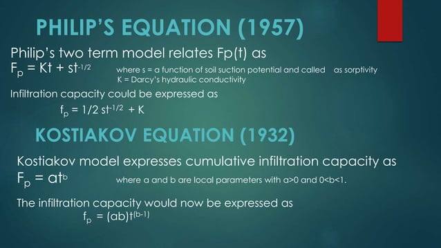 Modeling infiltration capacity in infiltration | PPTX | Physics | Science