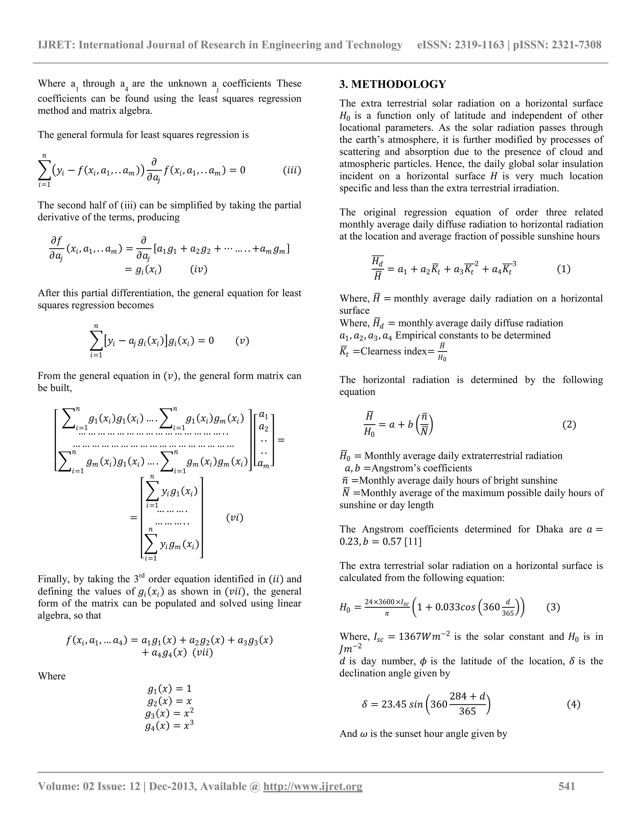 Modeling monthly average daily diffuse radiation for dhaka, bangladesh ...