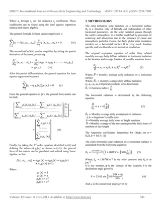 Modeling monthly average daily diffuse radiation for dhaka, bangladesh ...