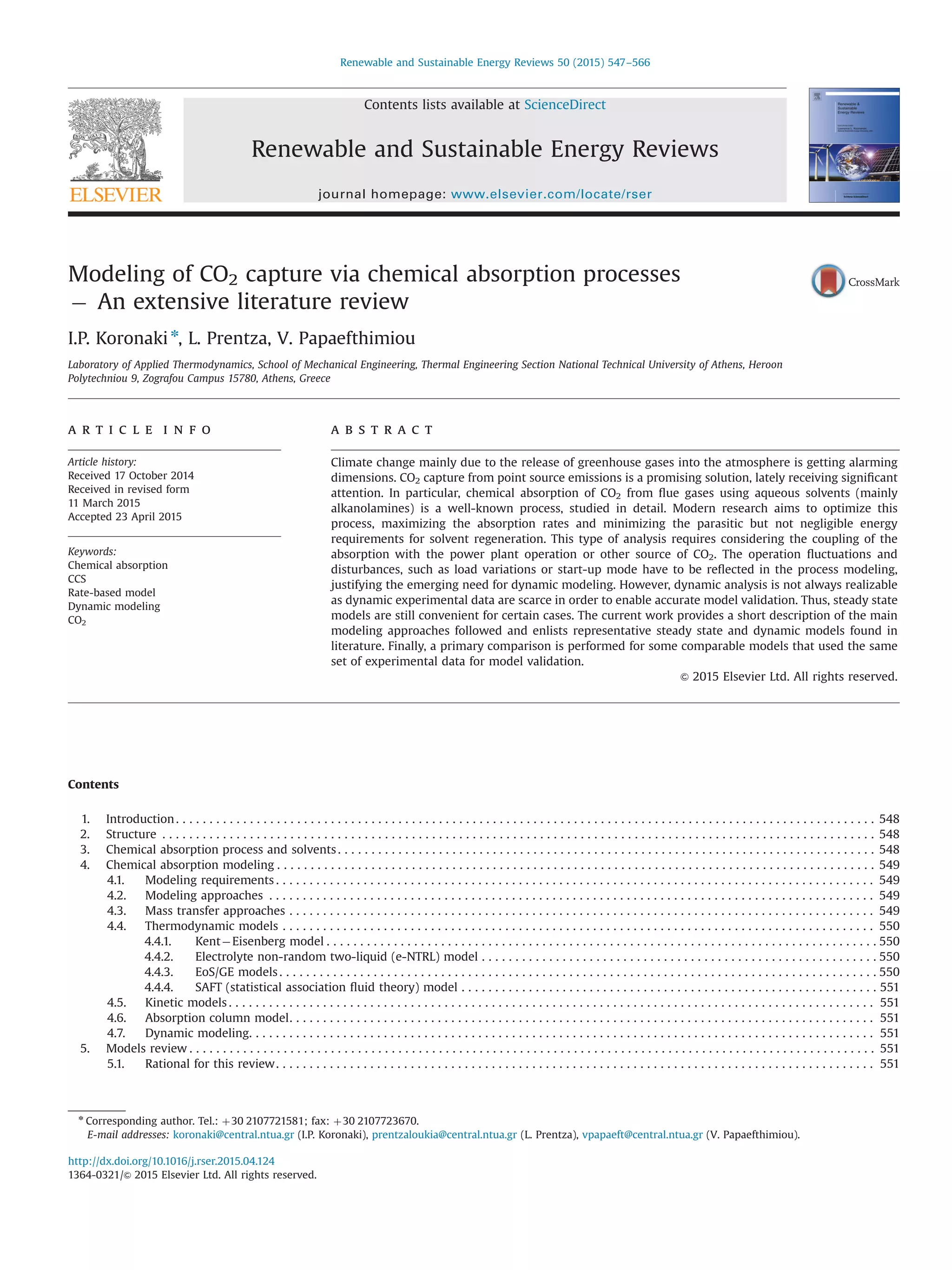 Modeling of co2 capture via chemical absorption processes an ...