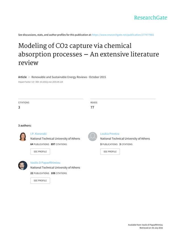 Modeling of co2 capture via chemical absorption processes an ...