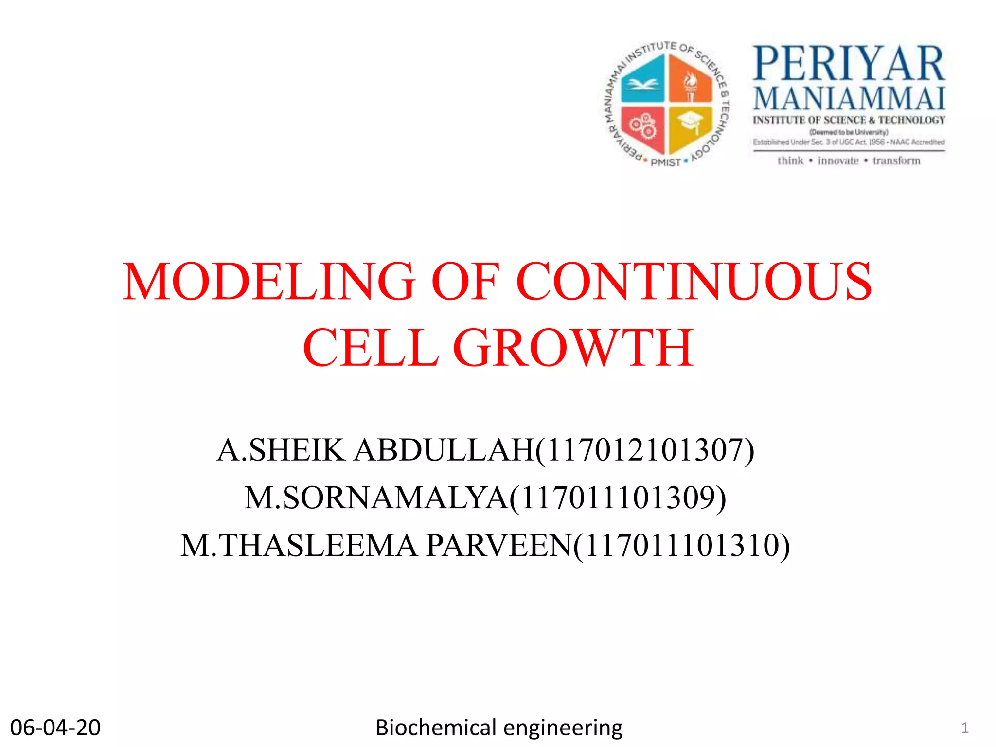Modeling of continuous cell growth | PPTX | Biological Sciences | Science
