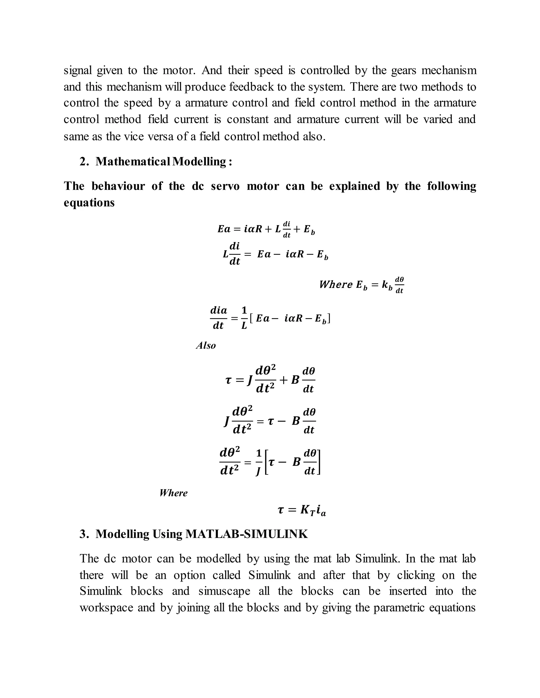 MODELLING OF DC SERVO MOTOR USING MATLAB-SIMULINK | DOCX