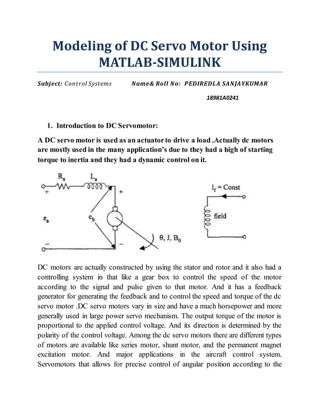 MODELLING OF DC SERVO MOTOR USING MATLAB-SIMULINK | DOCX | Radio Control | Hobbies & Interests