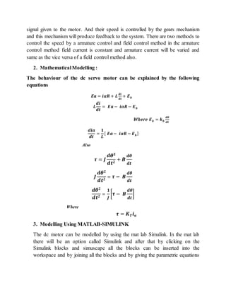 MODELLING OF DC SERVO MOTOR USING MATLAB-SIMULINK | DOCX