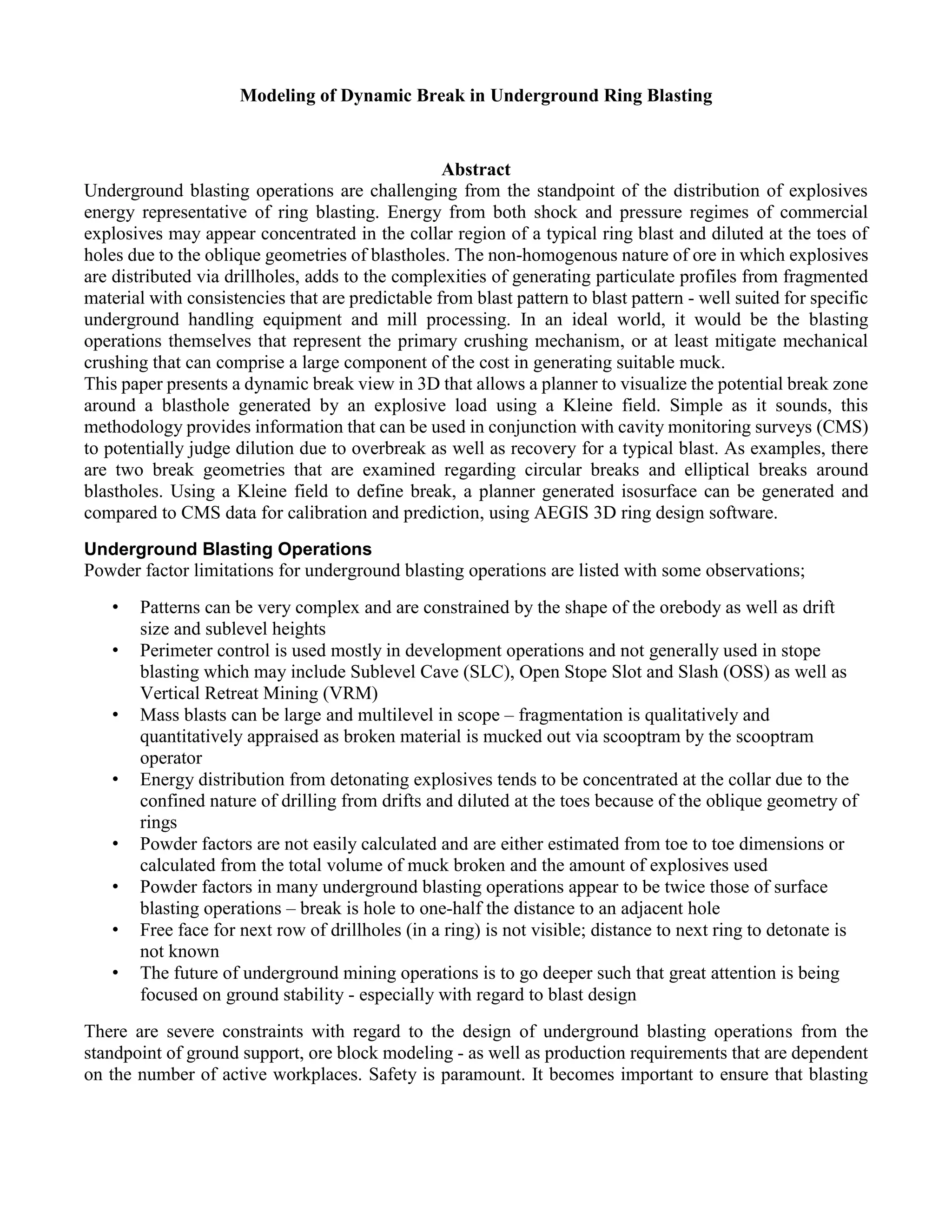 Modeling of dynamic break in underground ring blasting | PDF
