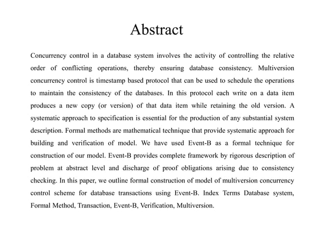 Modeling of multiversion concurrency control | PPT Modeling of multiversion concurrency control | PPT