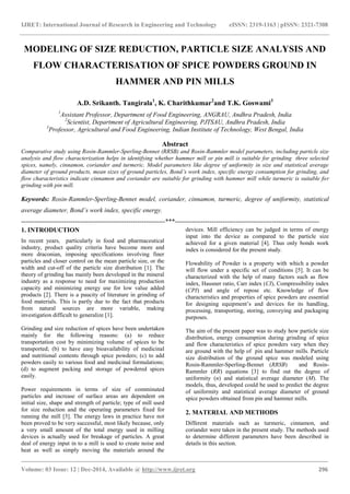 Modeling of size reduction, particle size analysis and flow characterisation of spice powders ...