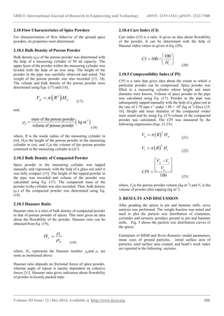 Modeling of size reduction, particle size analysis and flow characterisation of spice powders ...