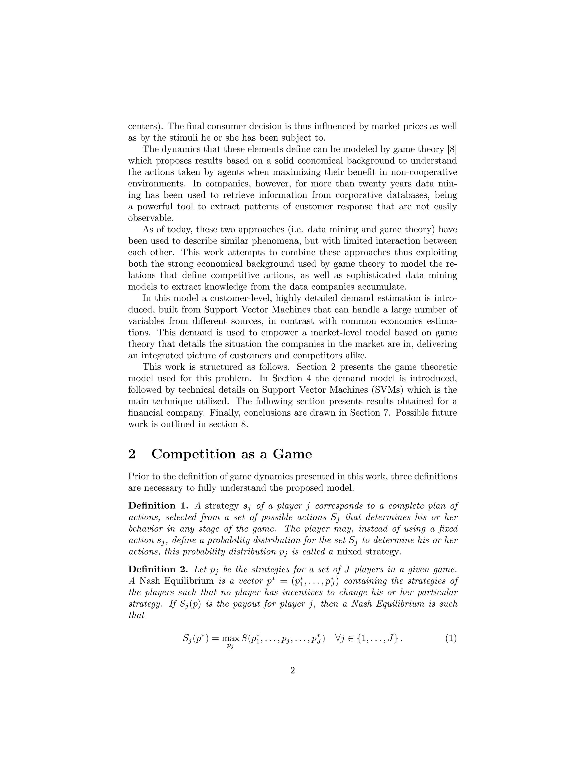 Modeling Pricing Strategies Using Game Theory And Support Vector
