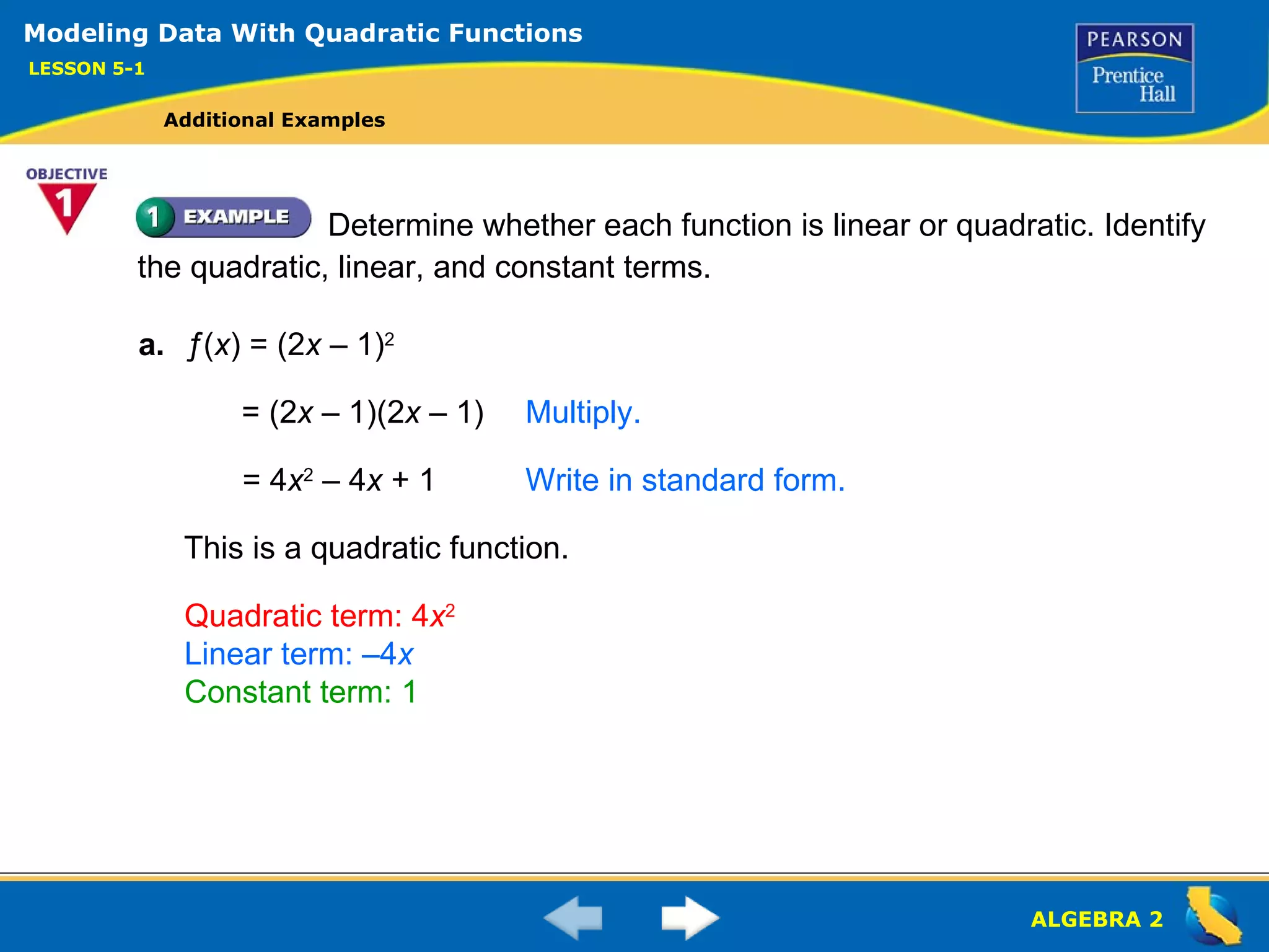 Modeling quadratic fxns | PPT