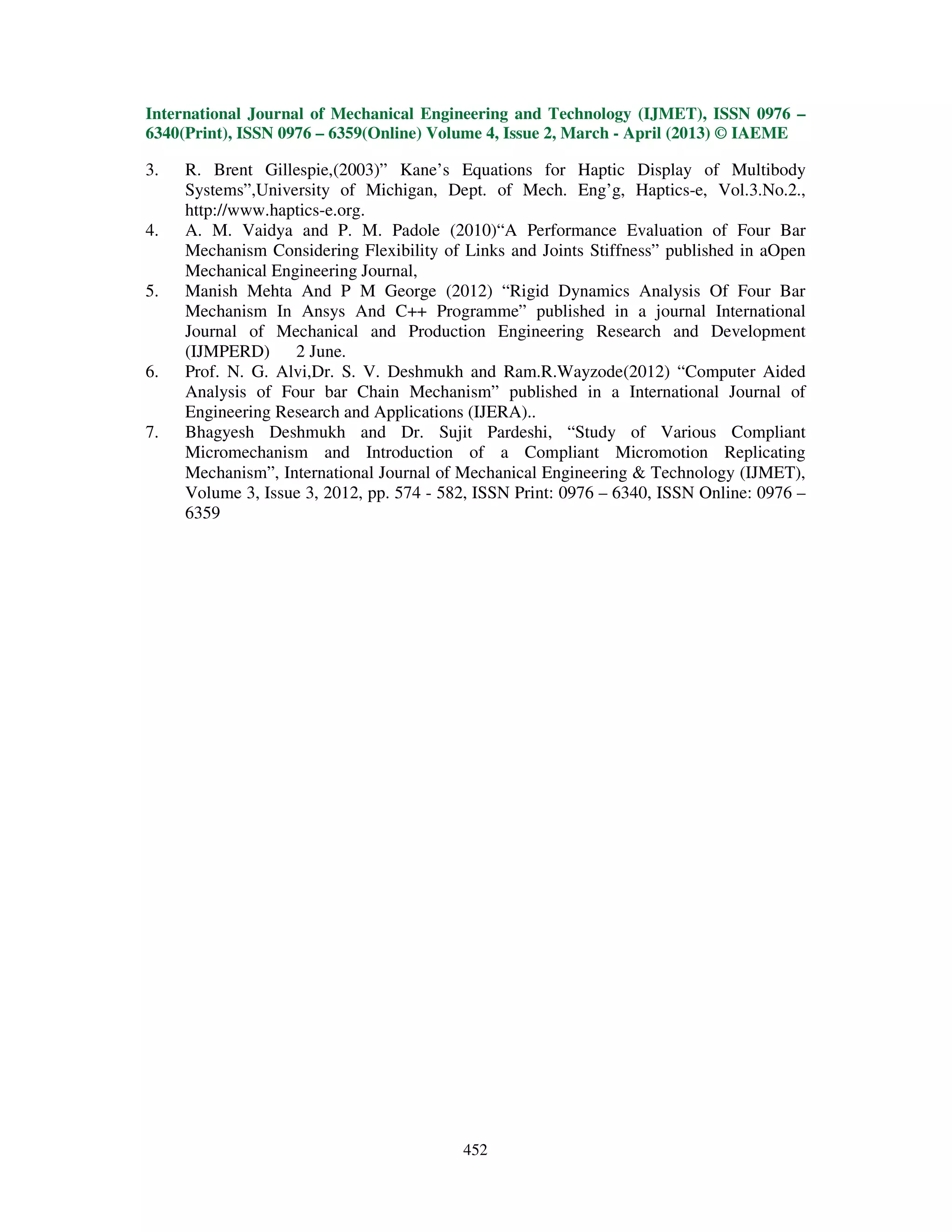 Modeling Simulation And Dynamic Analysis Of Four Bar Planar Pdf
