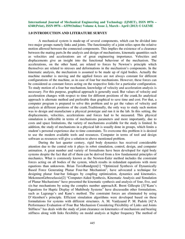 Modeling Simulation And Dynamic Analysis Of Four Bar Planar Pdf