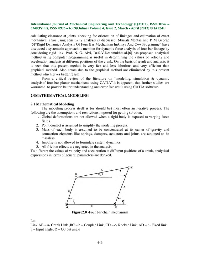 Modeling Simulation And Dynamic Analysis Of Four Bar Planar Pdf