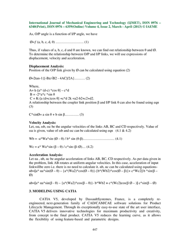 Modeling, simulation & dynamic analysis of four bar planar | PDF