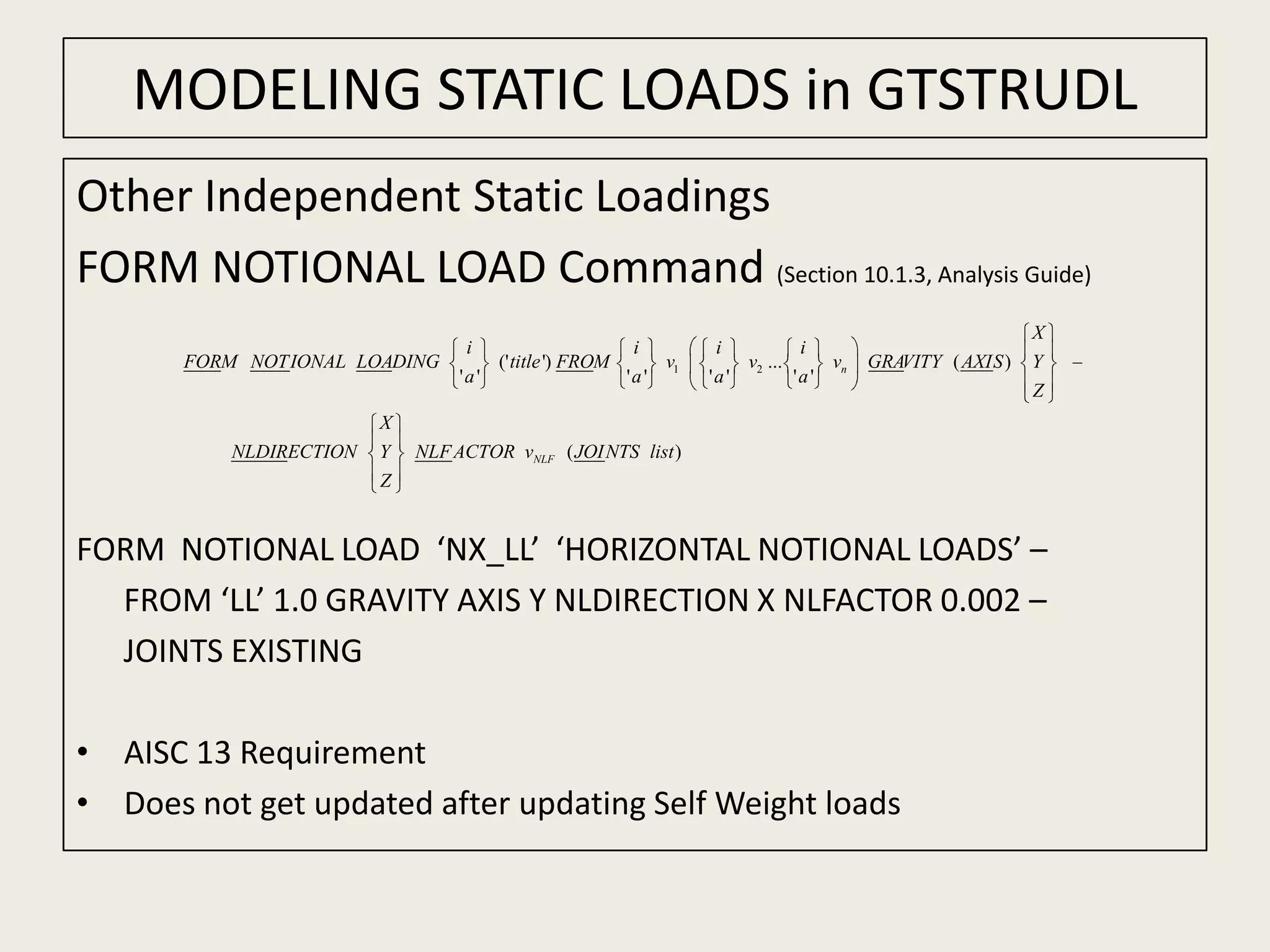 Modeling static loads in gtstrudl | PPTX