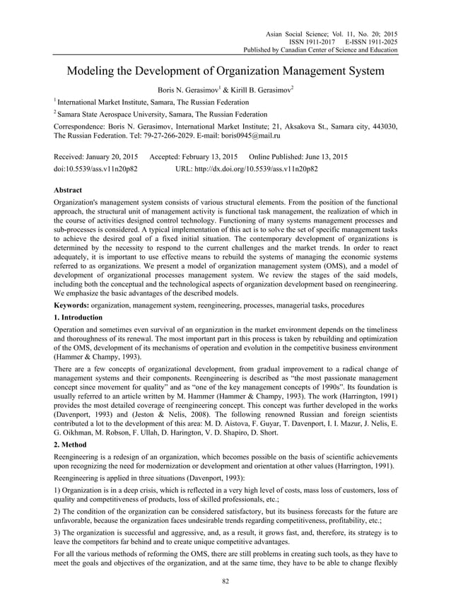 Modeling the development of org man system (1) | PDF