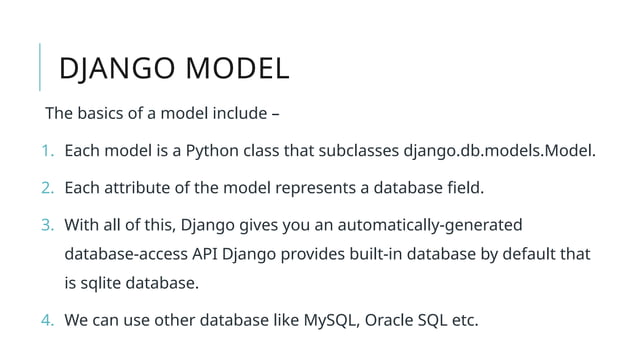 Django model create a table in django web framework | PPT