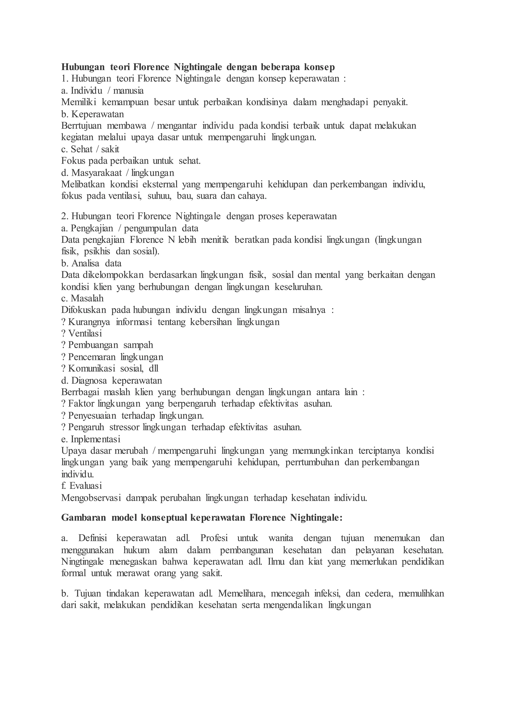 Model konsep florence nightingale | DOCX