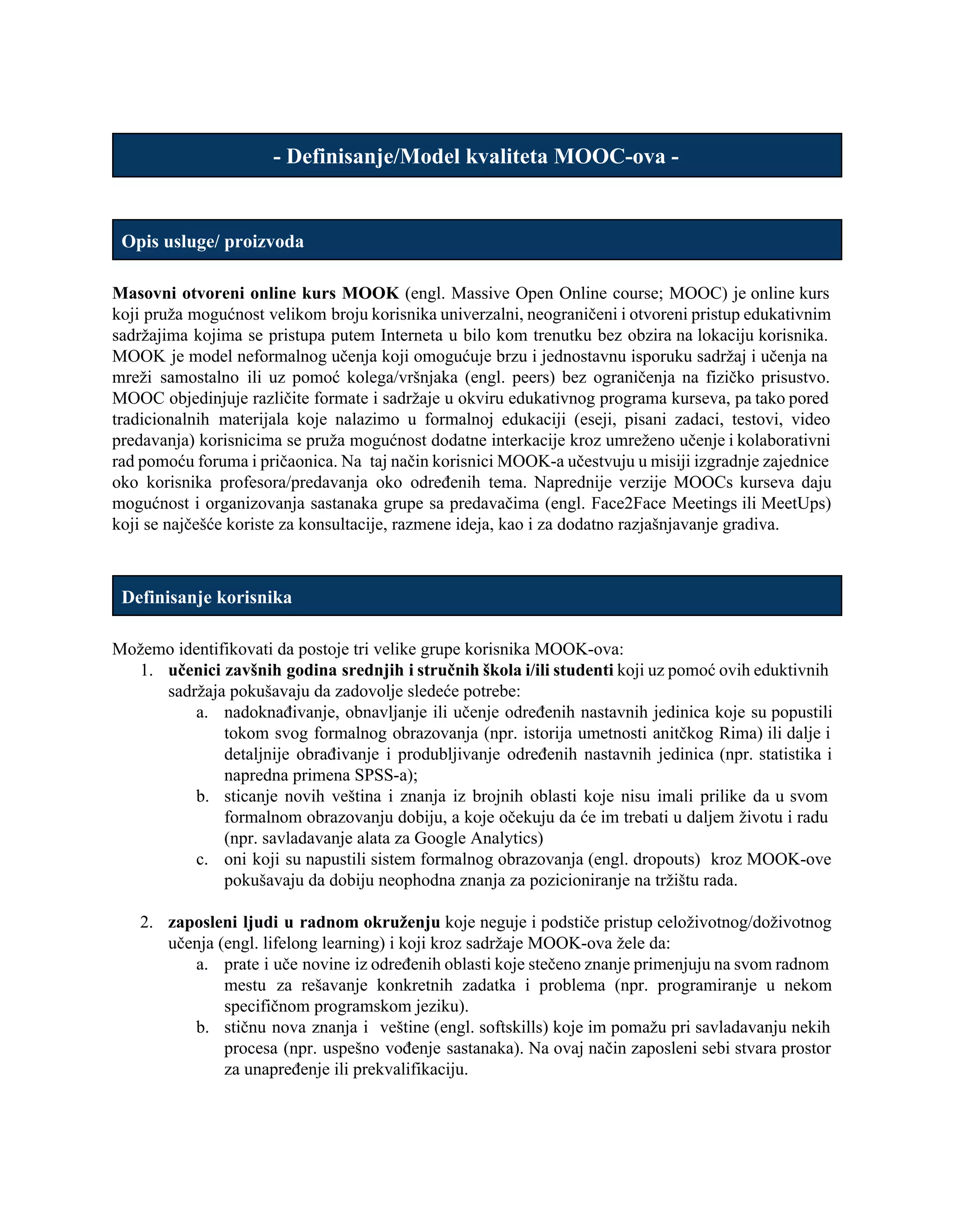 Model kvaliteta proizvoda MOOK prema Garvinu | PDF