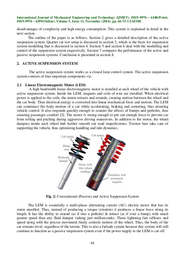 Modelling Simulation And Control Of An Active Suspension System 