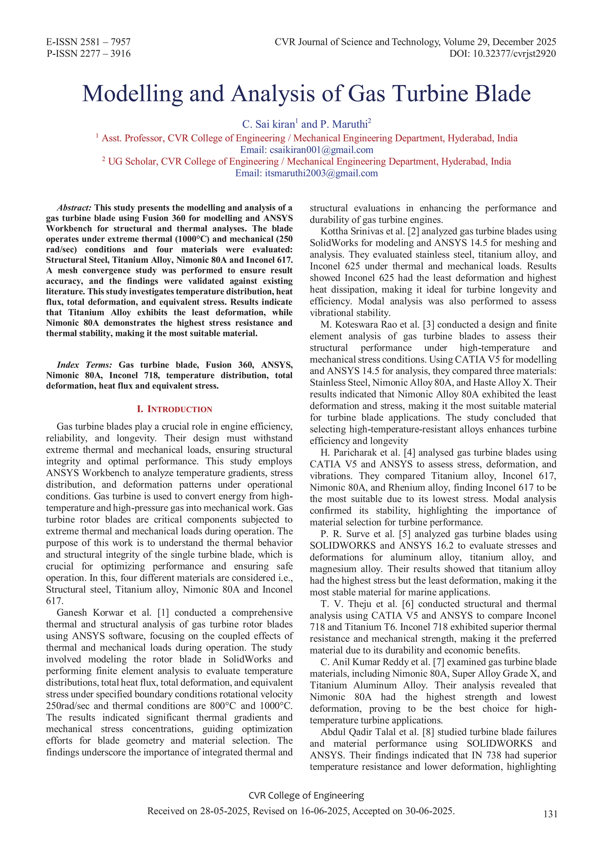 Modelling and Analysis of Gas Turbine Blade paper.pdf