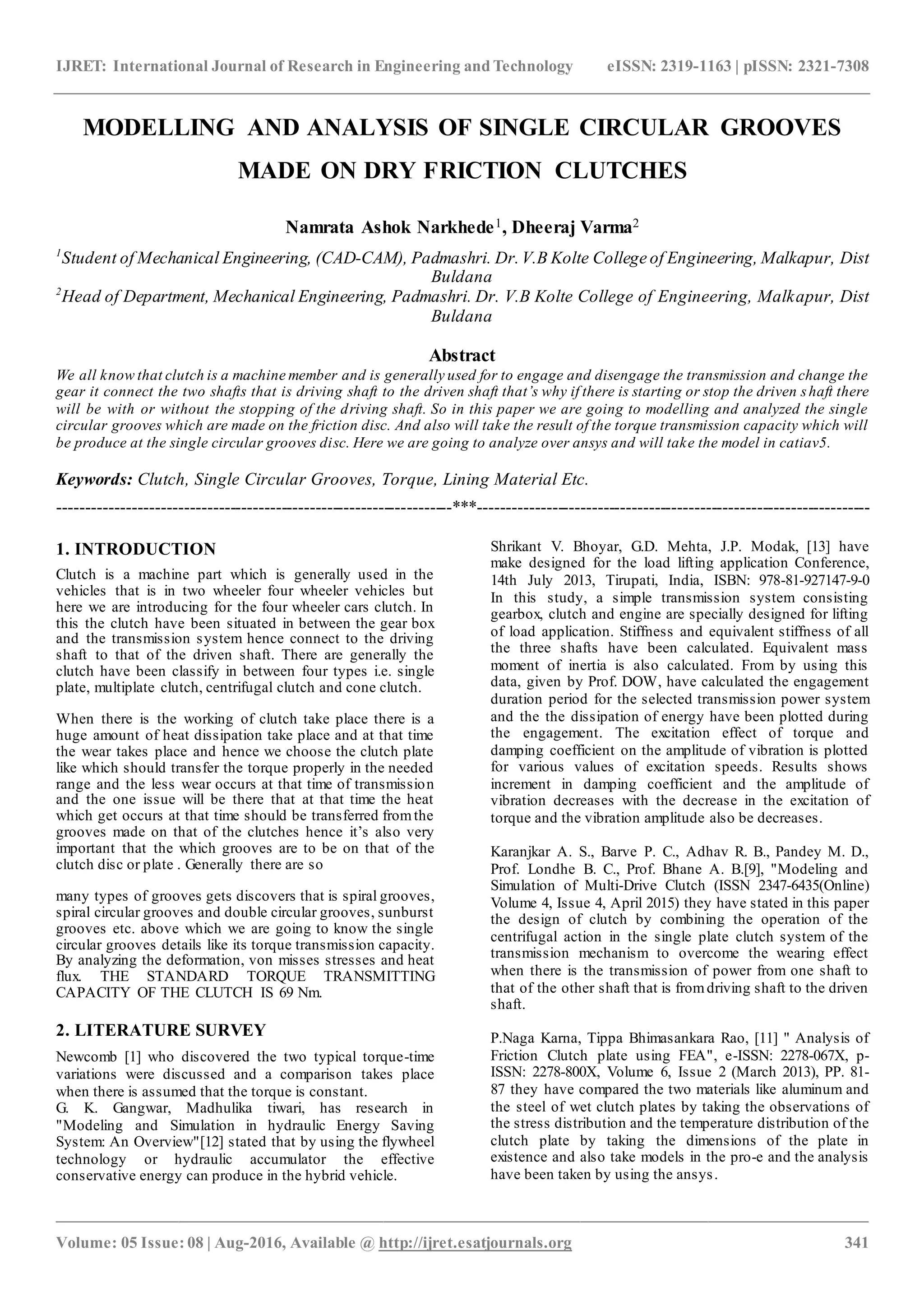 Modelling and analysis of single circular grooves made on dry friction ...