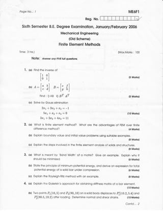 Modelling and finite element analysis: Question Papers | PDF