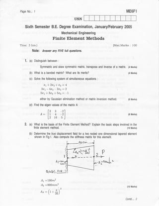 Modelling and finite element analysis: Question Papers | PDF