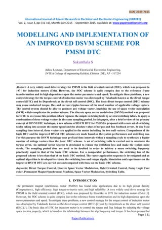 MODELLING AND IMPLEMENTATION OF AN IMPROVED DSVM SCHEME FOR PMSM DTC | PDF