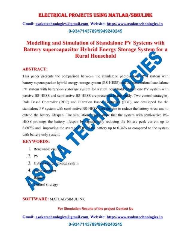 Modelling And Simulation Of Standalone Pv Systems With Battery Supercapacitor Hybrid Energy