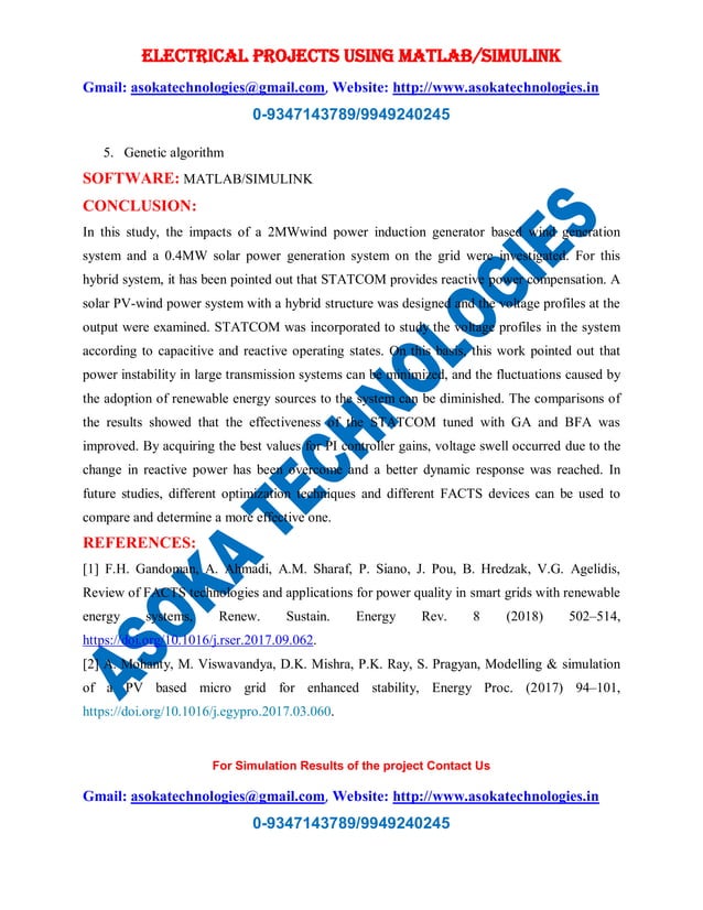 Modelling and voltage control of the solar wind hybrid micro-grid with optimized statcom using ...