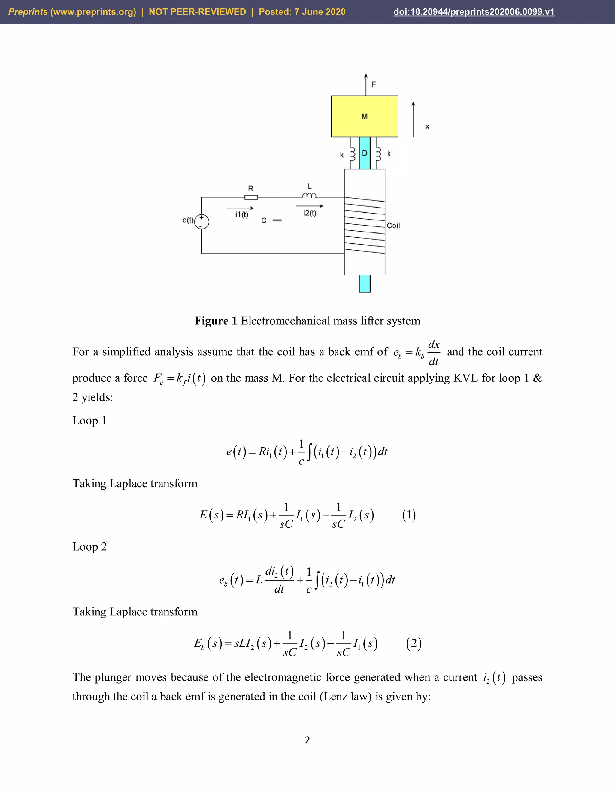 Modelling design and control of an electromechanical mass lifting system using optimal and ...