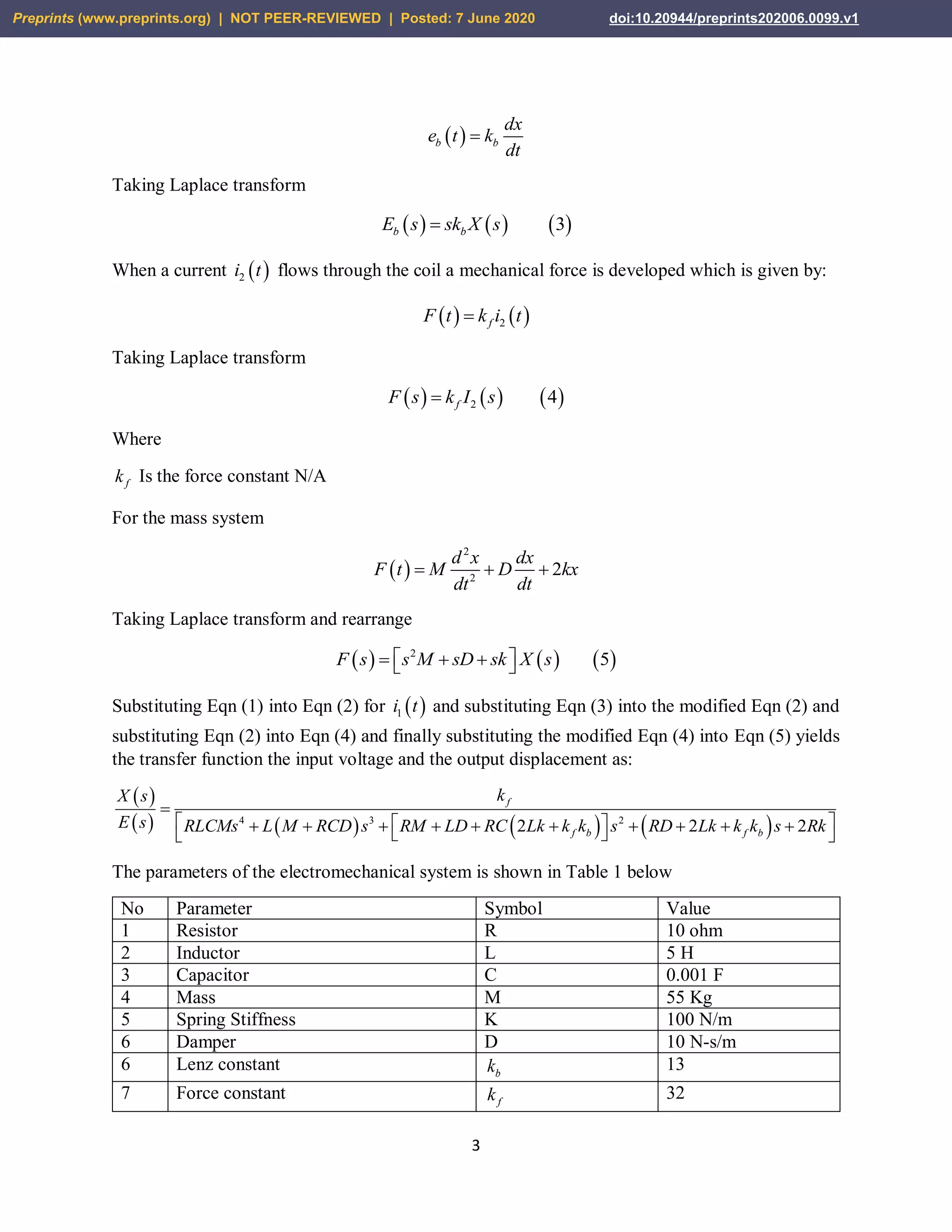 Modelling design and control of an electromechanical mass lifting system using optimal and ...